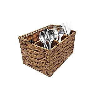 KOVOT Poly-Wicker Woven Cutlery Storage Organizer Caddy Tote Bin Basket for Kitchen Table, Cabinet, Pantry, Indoor & Outdoor - Woven Polypropylene | Measures 9.5" x 6.5" x 5"