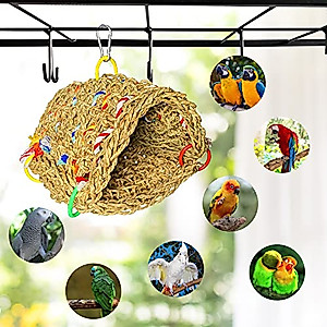 Bird Tent DIY,Bird Sheltering Seagrass Tent Hammock with Colorful Chewing Rope Toys Suit for Parakeets,Cockatiels,Lovebirds, Finch