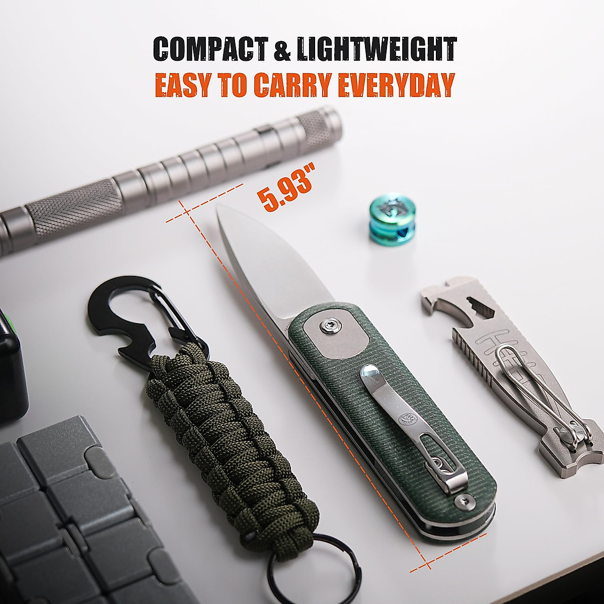 Vosteed Corgi Pup Small Flipper Pocket Knife for Men Women Gifts, 2.37" 14C28N Blade EDC Folding Knife, Patented Trek Lock Gentleman's Pocket Knife with Clip - Micarta Handle with Titanium Insert