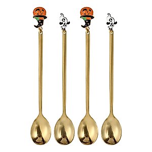 Hemoton 4pcs Halloween Coffee Spoons Stainless Steel Dessert Spoons Pumpkin Skull Tea Spoon Coffee Stirring Spoon Set for Halloween Family Gatherings Table Decoration