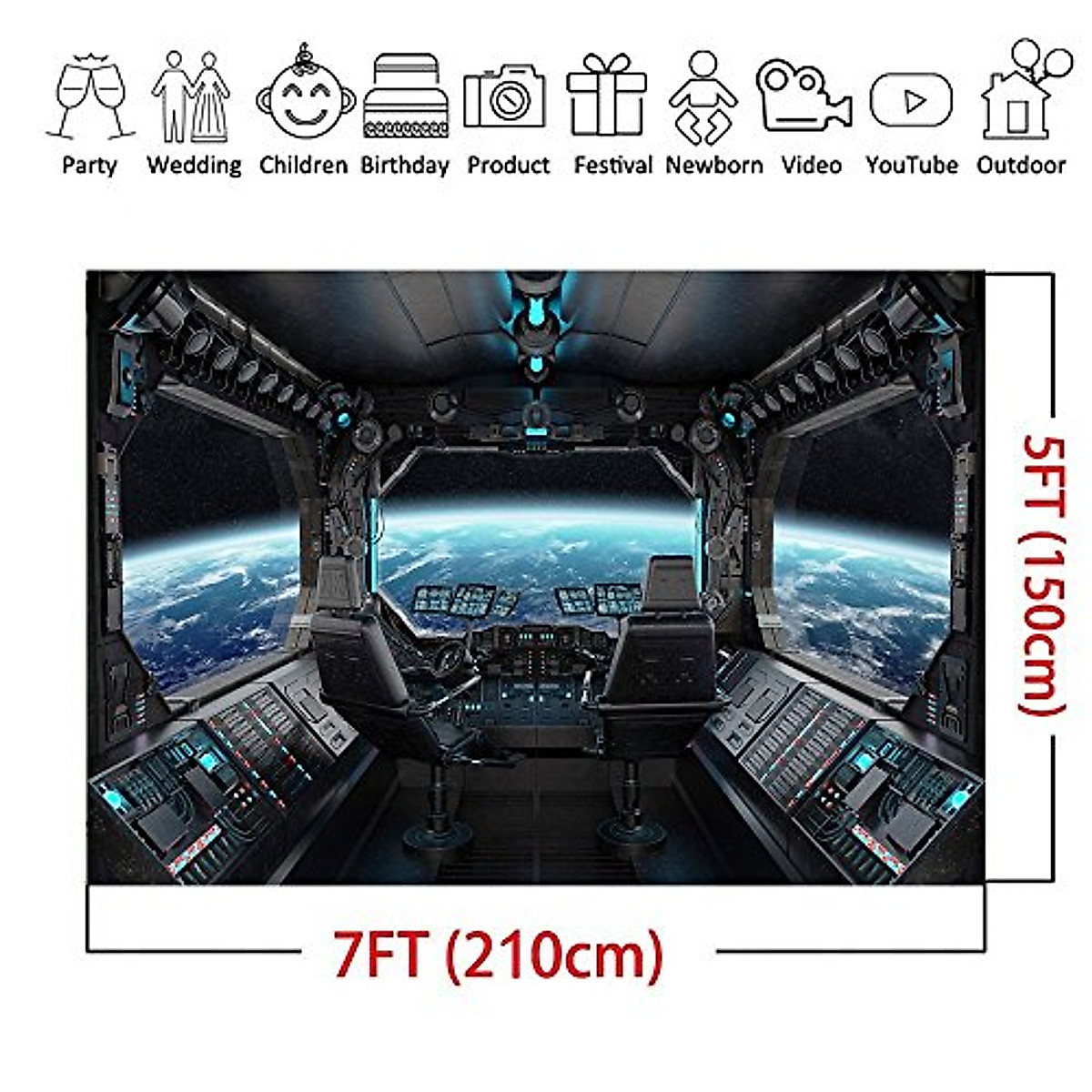 LYWYGG 7x5ft Vinyl Spaceship Interior Background Futuristic Science Fiction Photography Backdrops Spacecraft Cabin Photo Shoot Studio Props Astronomy Universe Galaxy Outer Space Station CP-37-0705