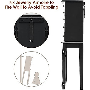 HOMGX (Black, Jewelry Cabinet with Mirror, Armoire Box Storage Chest, Stand Organizer with 5 Drawers & 8 Necklace Hooks