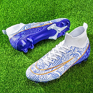 Meidiastra Men Women Soccer Cleats FG Football Shoes Professional Spikes Soccer Trainers Flexible Adult Futsal Shoes Competition Training cd/White 45
