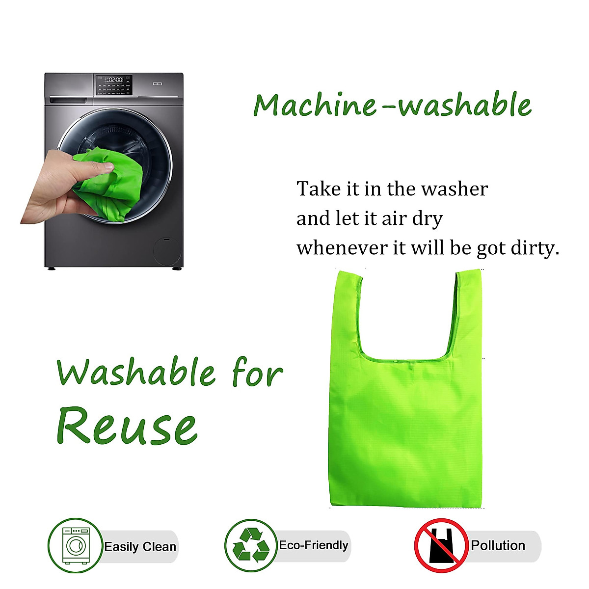 Evohyah Shopping Bags Reusable Grocery Tote Bags Kitchen Reusable Grocery Bags 50LBS Ripstop Geometric Fashion Recycling Bags Folding Storage Bag Machine Washable Nylon Bags (Sgreen, S)