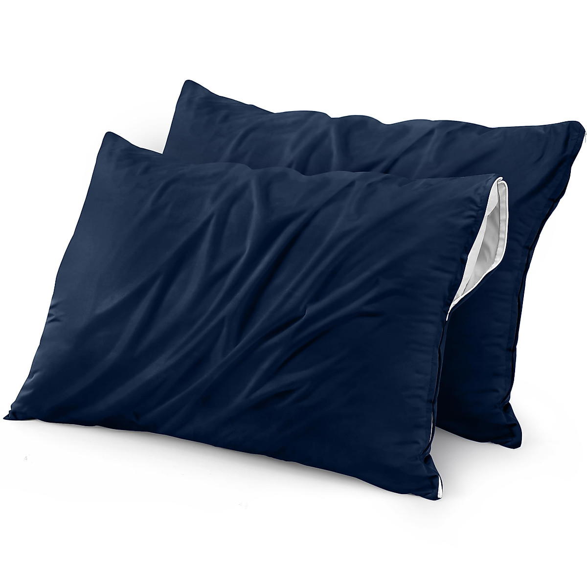 Utopia Bedding Waterproof Pillow Protectors Zippered (2 Pack, Navy) Queen Size, Zippered Pillowcases, Bed Bug Proof Pillow Encasement Covers 20 x 28 Inches