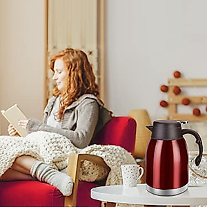 Stainless Steel Thermal Coffee Carafe Dispenser, Unbreakable Double Wall Vacuum Thermos Flask Large Capacity 56oz 1.6L Water Tea Pot Beverage Pitcher for Banquet and Easter Party(Bright Red)