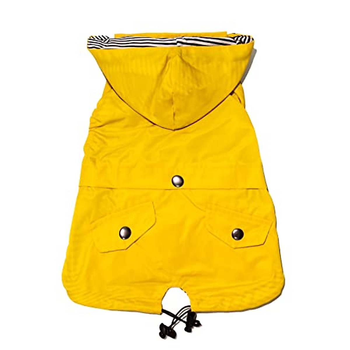 Sleeveless Zip Up Dog Raincoat with Reflective Buttons, Pockets, Rain/Water Resistant, Adjustable Drawstring, & Removable Hood - Size XS to XL - Stylish Premium Dog Raincoats (Medium, Yellow)