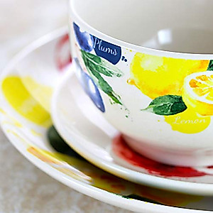 Elama Round Stoneware Fruity Dinnerware Dish Set, 16 Piece, White with Multicolored Fruit