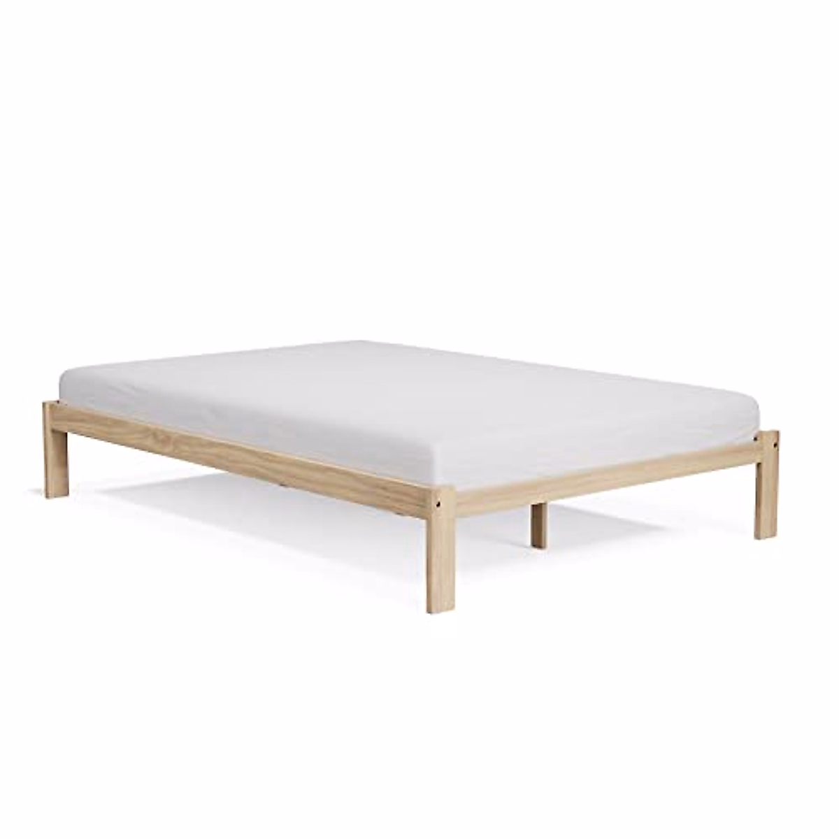 Alaska Wooden Platform Bed Solid Pine Wood Full XL Size Bed Unfinished with Wooden Slats Mattress Support/No Box Spring Needed/Suitable for Adults