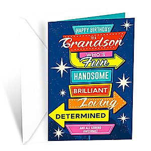 Birthday Card For Grandson | Made in America | Eco-Friendly | Thick Card Stock with Premium Envelope 5in x 7.75in | Packaged in Protective Mailer | Prime Greetings