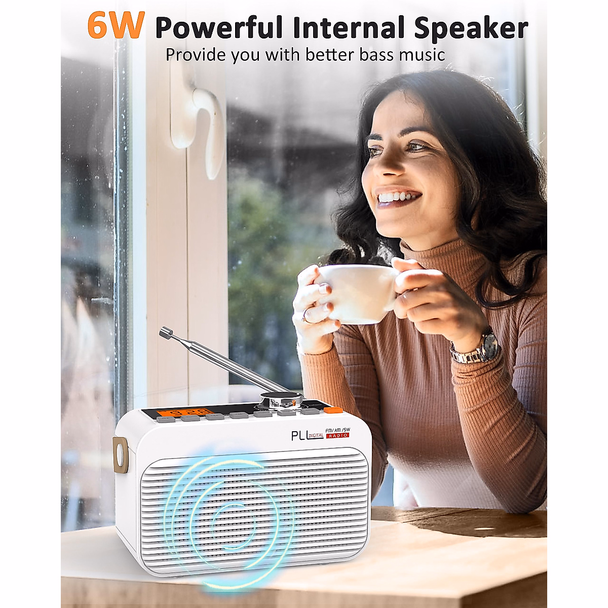 Greadio Portable Shortwave Radio with Bluetooth 5.0, Rechargeable AM FM Radio with Best Reception, TF/SD/USB Port,5W Loud Speaker,White Noise,Alarm Clock,LED Display,Earphone Jack,for Home,Office,Gift