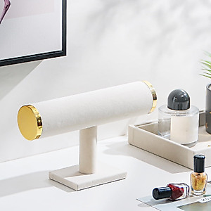 Kanwoder Bracelet Holder,T-bar Jewelry Organizer Display Stand for Girls (Beige)