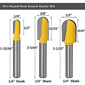 Yakamoz 6Pcs 1/4" Shank Carbide 90 Degree V-Groove and Round Nose Groove Router Bit Set 3D CNC Signmaking Lettering Engraving Cutter Woodworking Carving Cutting Tool