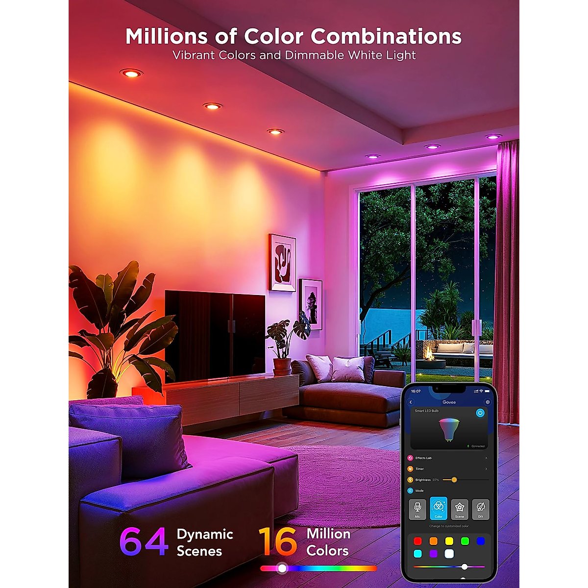 Govee Smart GU10 LED Bulb, MR16 GU10 Light Bulbs, Dimmable Color Changing Light Bulbs, 85 Dynamic Scenes, WiFi & Bluetooth LED Bulbs Work with Alexa, Google Assistant, Syncs with Music, 4 Pack
