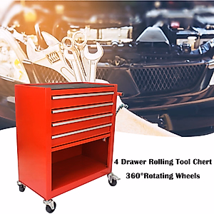 nifoti 4 Drawers Tool Cart on Wheels,Rolling Tool Box Tool Storage， Drawers Rolling Tool Box Organizer Tool Case for Garage, Warehouse, Workshop, Repair Shop (4 Drawers(Red))