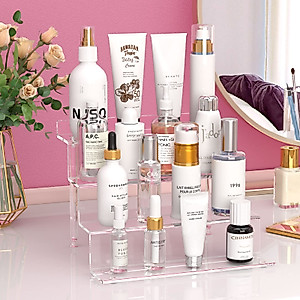 NIUBEE Acrylic Riser Display Shelf, 2 Pack Clear Display Stand for Amiibo Funko POP Figures,4 Tier Cupcakes Stand Perfume Organizer and Storage (9 Inch Small)