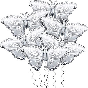 6 Pieces Butterfly Foil Balloon Silver Aluminum Party Balloon Foil Balloons for Wedding Birthday Anniversary Party Decoration