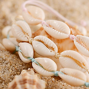 Tarsus Natural Cowrie Puka Shell Bracelets Handmade Boho White Seashell Bracelet Gifts for Women Teen Girls 3 Pcs