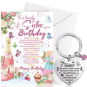DPKOW Sister Birthday Card Sister Birthday Cards for Sister Card Birthday Gifts for Sister Keyring Engraved Sister Gifts Happy Birthday Sister Card Birthday Gifts for Sister Birthday Gift
