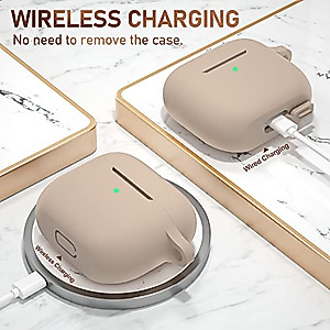 GMUDA for AirPods 3 Case, Protective Silicone Cover with Keychain, Compatible with AirPods 3rd Generation Case(2021), Front LED Visible (Tan)