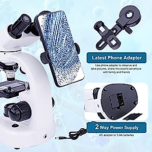 40X-1000X Binocular Microscope for Adults with Microscope Slides Phone Holder and Specimen Preparation Kits, Compound Binocular Microscopes for Home Educational/Hobby Use