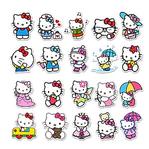 Fcelery Hello Kitty Stickers 50 PCS White Theme Kawaii Cat Stickers Cute Cartoon Characters Sticker for Kids Teens Adults Waterproof Vinyl Decals for Water Bottle Laptop Luggage