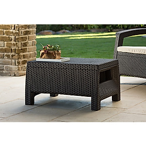 Keter Corfu Coffee Table Modern All Weather Outdoor Patio Garden Backyard Furniture, Brown