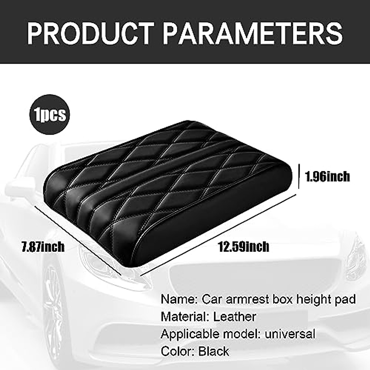 GKmow 1 PC Car Center Console Box Booster Pad, 12.99" x 8.26" x 1.96" Slow Rebound Memory Foam Leather Center Console Armrest Pad, Relieve Arm Fatigue, Suitable for Most Models (Black)