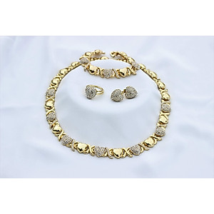 Hugs And Kisses Necklace Set - Necklace Set - Gold Plated Necklace Set - Gold Plated Earrings Ring Bracelet Necklace