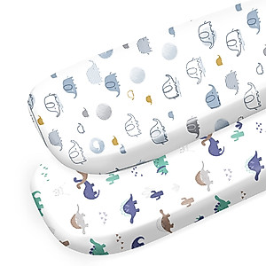 AMKE G607 Bassinet Fitted Sheet - 2 Pack - 100% Cotton Nursery Bedding, Rectangle and Oval Baby Bassinet Fitted Sheets - Fits AMKE Sleeper Crib Mattress (Animals)