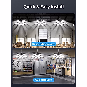 LED Garage Light, 185W 18500LM Plug in LED Shop Light, Linkable Garage Light with Plug Deformable 6 Panels, 6500K LED Garage Ceiling Lights for Garage, Warehouse, Barn, Basement Built-in ON/Off