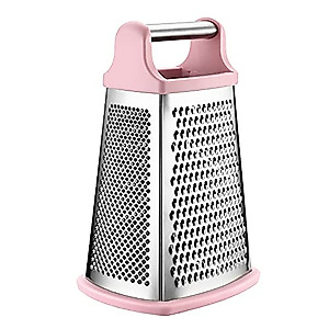Spring Chef Professional Stainless Steel XL Parmesan Cheese Grater with Handle - 4 Sided Box Grater for Kitchen - Dishwasher Safe Carrot Shredder for Potato, Vegetables, Ginger - Pink Lemonade
