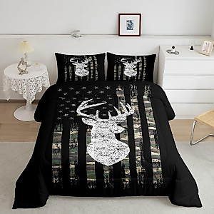 Feelyou American Flag Bedding Set Twin Size Deer Comforter Set for Kids Boys Girls Decor Deer Hunting Comforter Camouflage Style Green Black Duvet Set