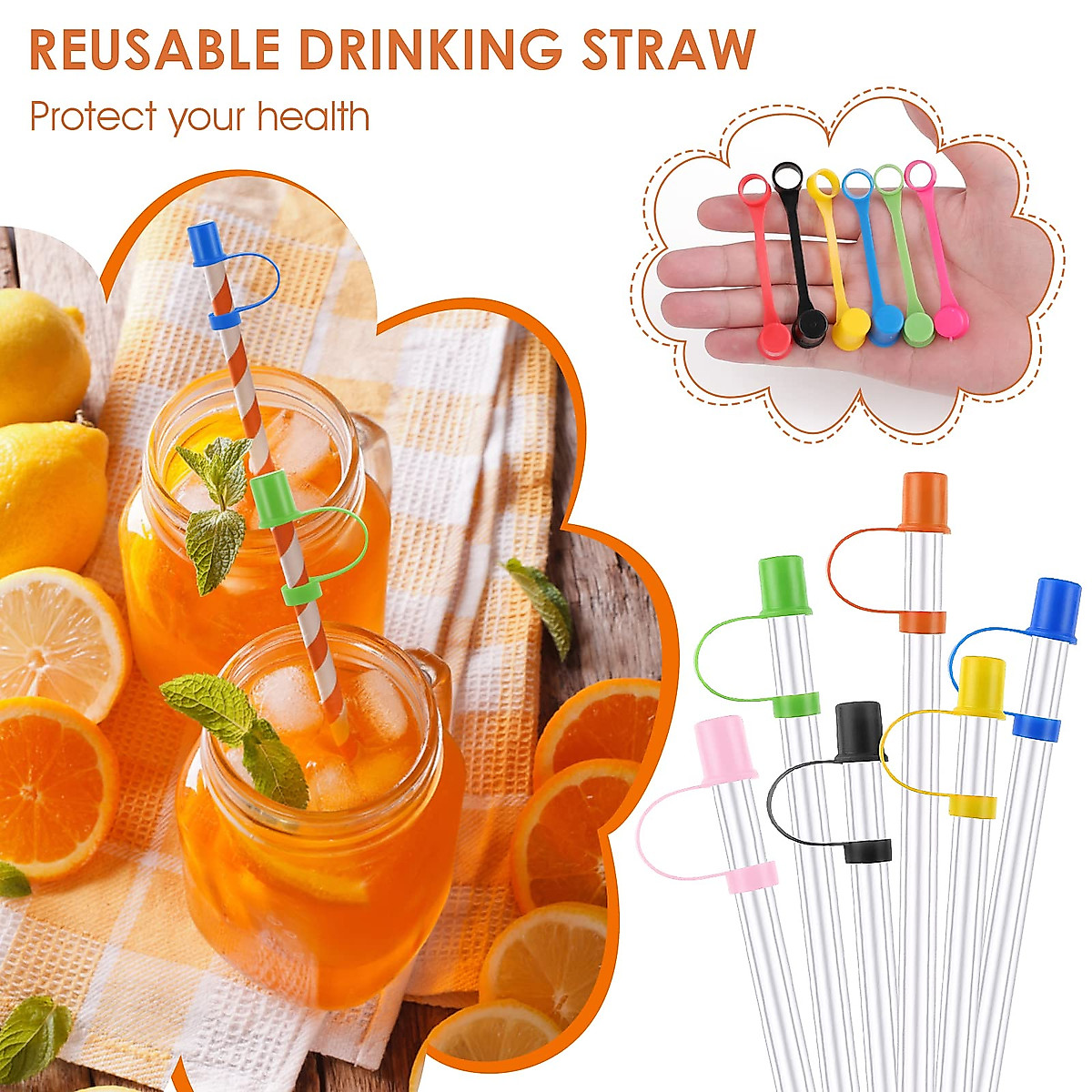 Prasacco 30 Pieces Colorful Straw Covers Cap, Plastic Straw Tips Cover Drinking Straw Caps Reusable Straw Lids Flexible Straw Plug for 9 mm Straws Anti-Dust Straw Tips Plugs