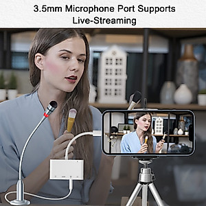 Unitrox iPhone Microphone Adapter for Live-Streaming, HDMI Adapter for iPhone to TV, Dual USB Female OTG Adapter with Charging Port Compatible with iPhone/iPad/iPod, No Application, Plug and Play