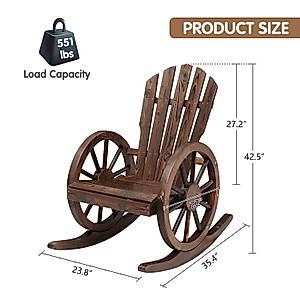 KINTNESS Wagon Wheel Wood Rocking Chair Outdoor Furniture Patio Chairs Armrest Rocker for Garden