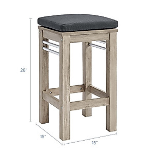 Modway EEI-3969-LGR-STE Wiscasset Outdoor Patio Acacia Wood Bar Stool Set of 2, Light Gray