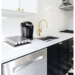 Flat countertop coffee pod holder k cup organizer tray | Coffee pod organizer for 35 coffee pods | Compatible with k-cups | Clear acrylic | Countertop or in drawer storage | Made in the USA