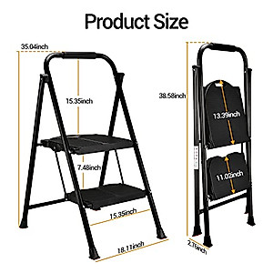 ALPURLAD Step Ladder 600lbs Extra Large & Wide 2 Step Stools Personalized Folding Step Stool Anti-Slip Step Stools for Adults Household, Kitchen Foldable Step Stool