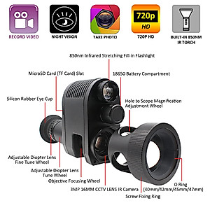 Megaorei 3 A 720p HD Hunting Night Vision Scope Camcorder Monocular Clip on Attachment with Built-in 850nm Infrared IR Flashlight (Without TF Card and Battery)