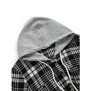 SweatyRocks Women's Long Sleeve Plaid Hoodie Jacket Button Down Blouse Tops Black White Medium