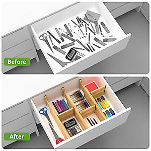 ANTOWIN 4 Pack Expandable Drawer Dividers, 4.7'' High, Extend from 12.2'' to 17.7'', Dresser Drawer Organizers, Bamboo Separators for Kitchen, Bedroom, Office, Bathroom (Natural)