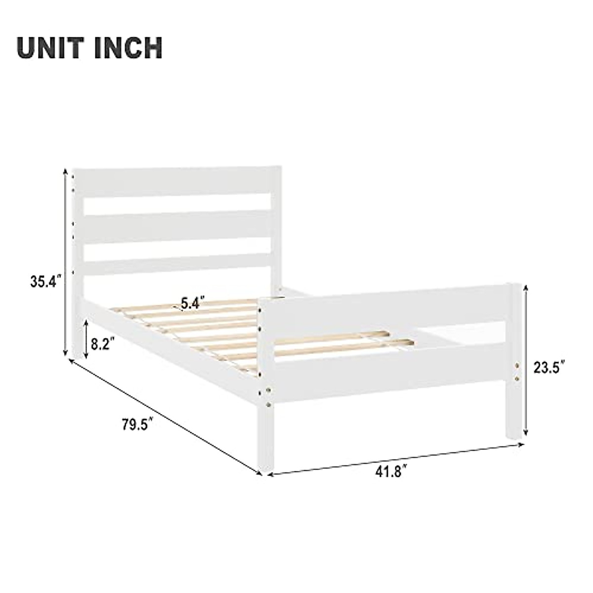 LCH Twin Bed Frames, Wood Twin Bed Frame with Headboard and Footboard Kids Bed Frame,Twin Wooden Bedframes Platform with Storage for Girls Boy No Box Spring Needed (White)