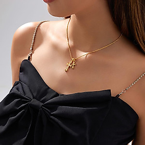 Partm Double Cross Necklace for Women Dainty Cross Pendant Choker 14K Gold Plated Trendy CZ Diamond Cross Charm Necklace Hypoallergenic Delicate Faith Jewelry Religious Gifts for Women