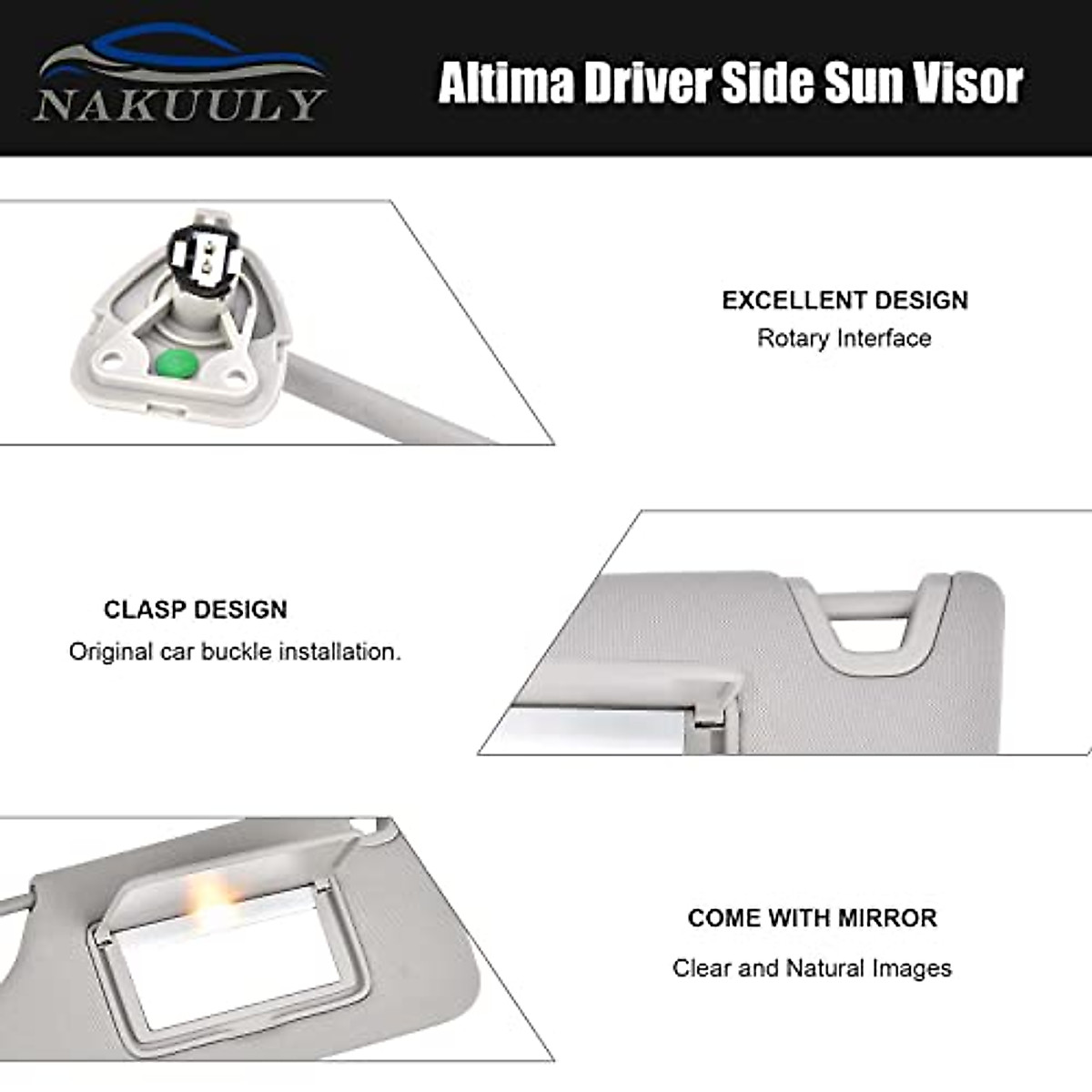 Nakuuly Left Driver Side Sun Visor Gray with Light, Without Sunroof Compatible with Nissan Altima 2013 2014 2015 2016 2017 2018 Replaces # 96401-3TA2A