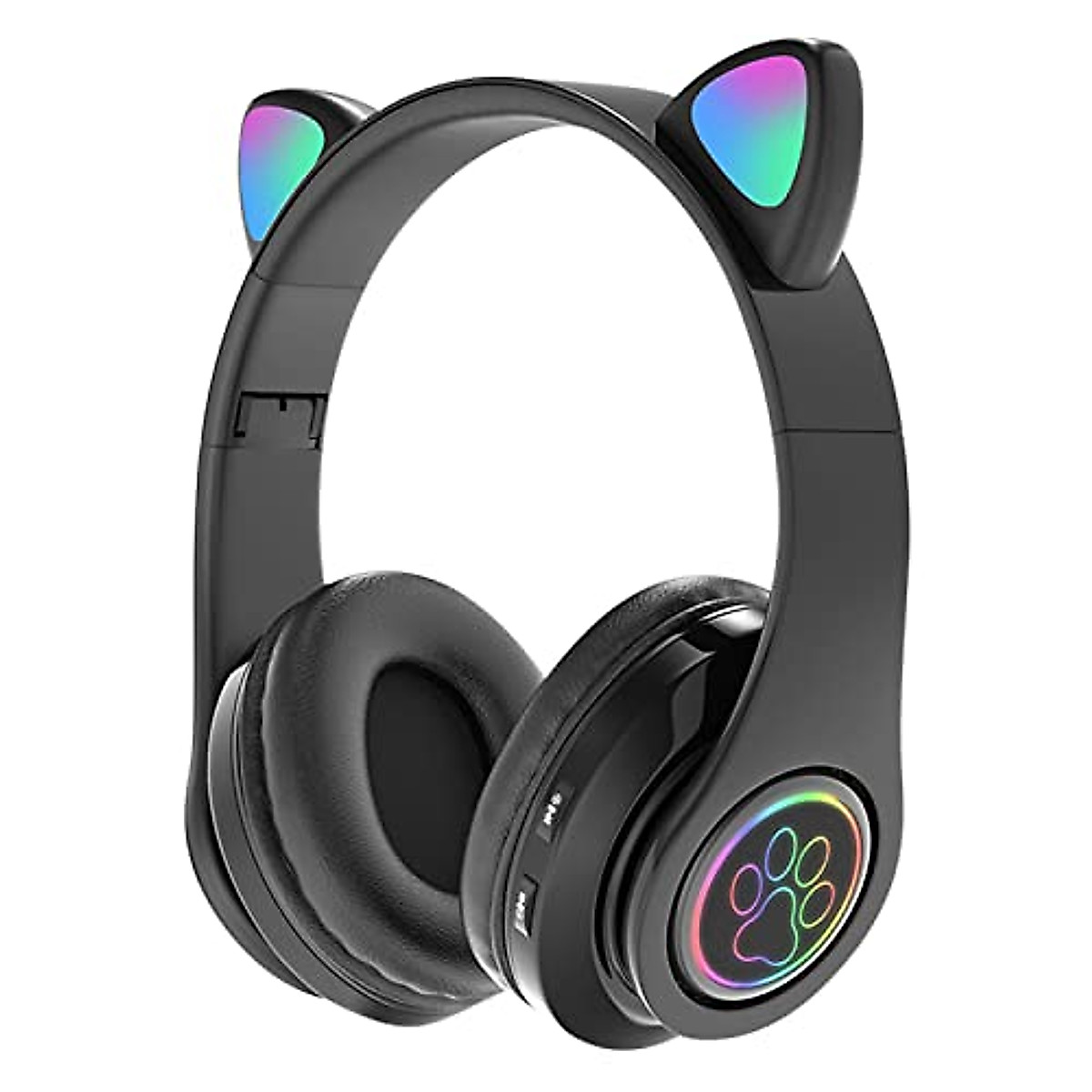 Bluetooth Headphones Over-Ear Cat Ear Wireless Headset with LED Flashing, Noise Cancelling Headphones Lightweight Head-Mounted Wireless Headphones with Hifi Stereo, Deep Bass, Cool Stuff (Black)