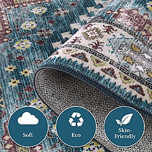 RUGSREAL Washable Area Rug 9x12 Large Blue Rug Vintage Area Rug, Easy-Cleaning, Non Shedding, Perfect for Living Room Bedroom Dining Room Soft Accent Rug Farmhouse Office,9x12