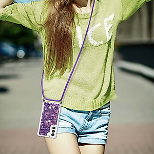 Asuwish Phone Case for Samsung Galaxy S23 Plus S23+ 5G with Screen Protector Crossbody Strap Bling Liquid Glitter Clear Slim Protective Cell Cover S23plus 23S + S 23 23+ SM-S916U 6.6 inch Women Purple