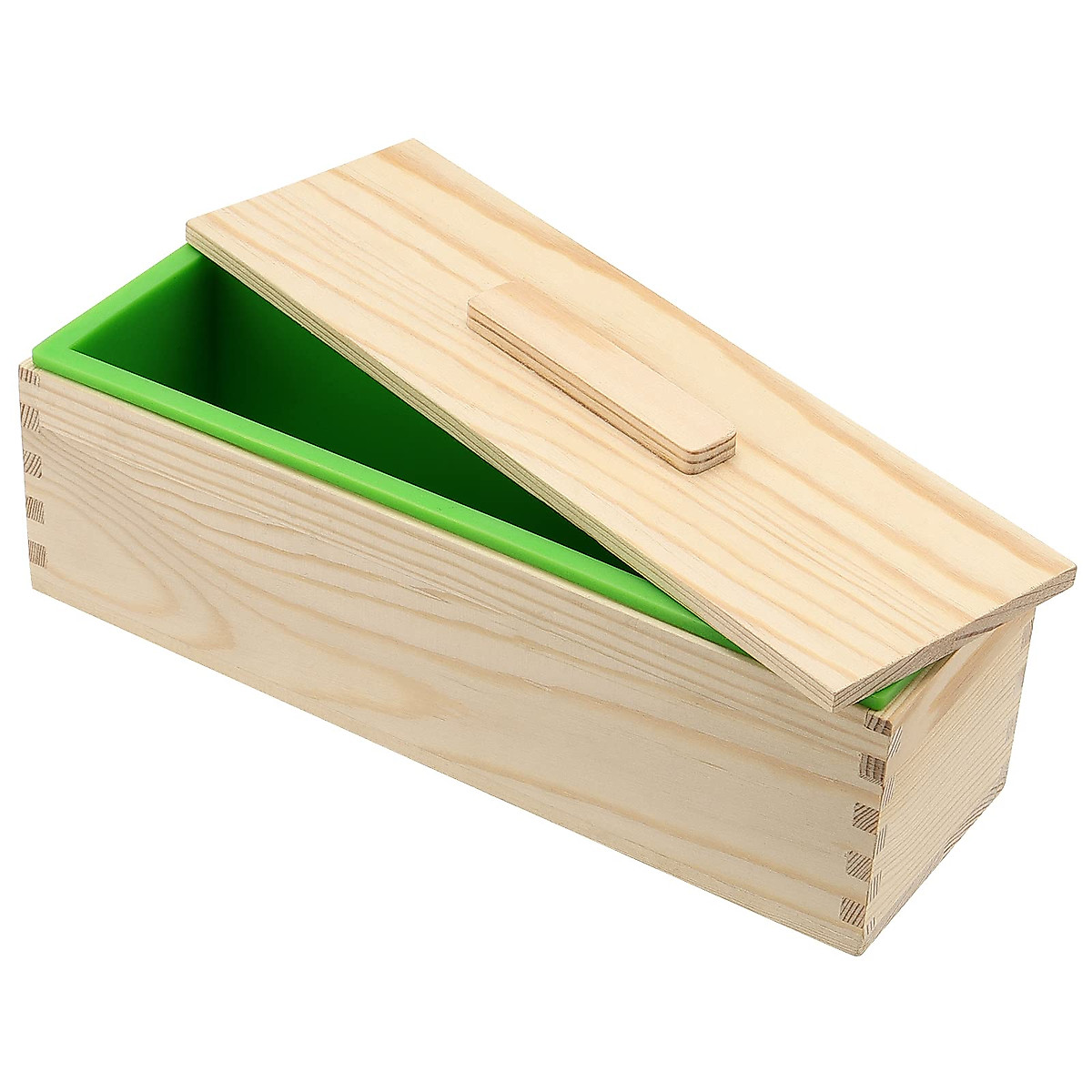 ZOENHOU 3PCS 42oz Green Soap Molds with 3 Lids, Flexible Rectangular Silicone Soap Making Molds Kit with Wood Box DIY Tool Set for Soap Making Supplies