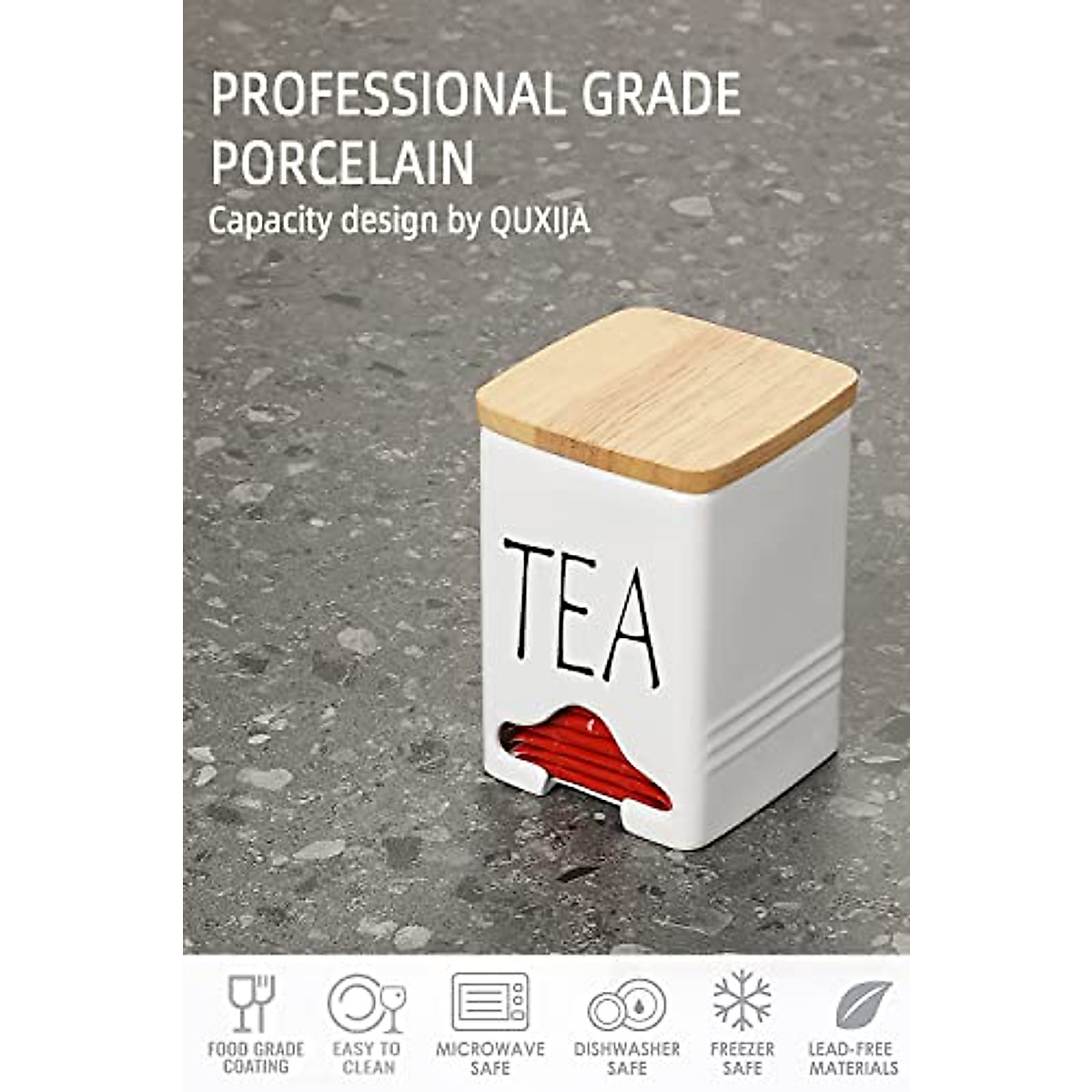 QUXIJA Ceramic Farmhouse Tea Bag Storage Organizer Caddy Holder with Lid (White)